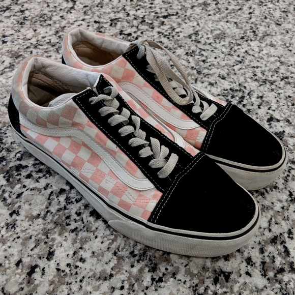Vans | Shoes | Vans Pink And White Checkerblack Low Top Lace Sneakers ...